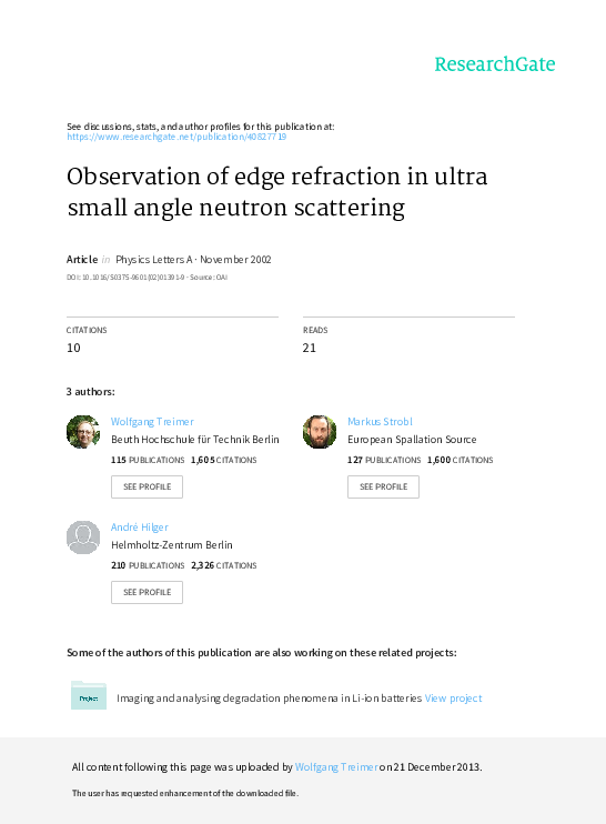 (PDF) Observation of edge refraction in ultra small angle neutron ...