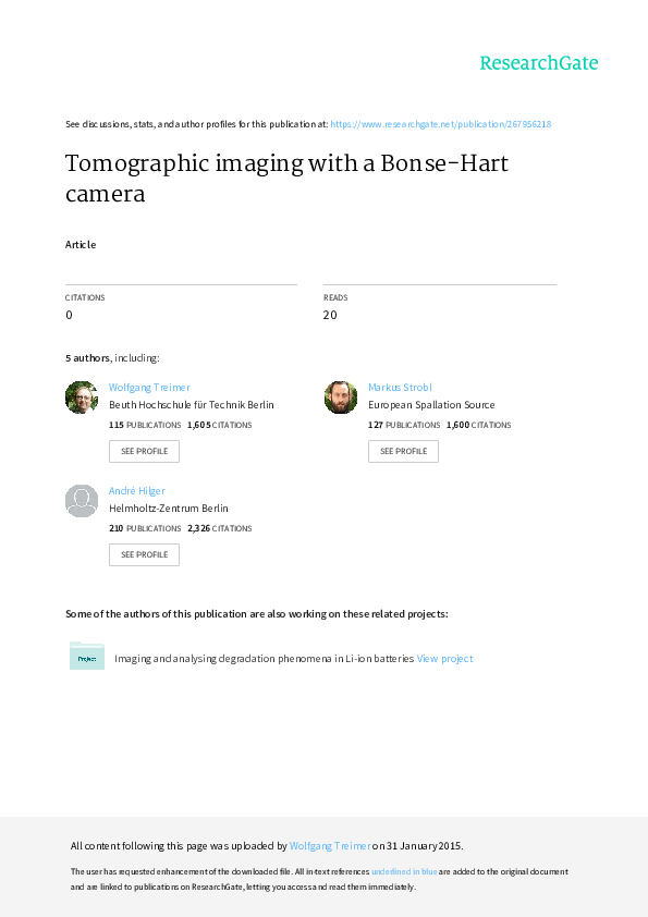 (PDF) Tomographic imaging with a Bonse-Hart camera