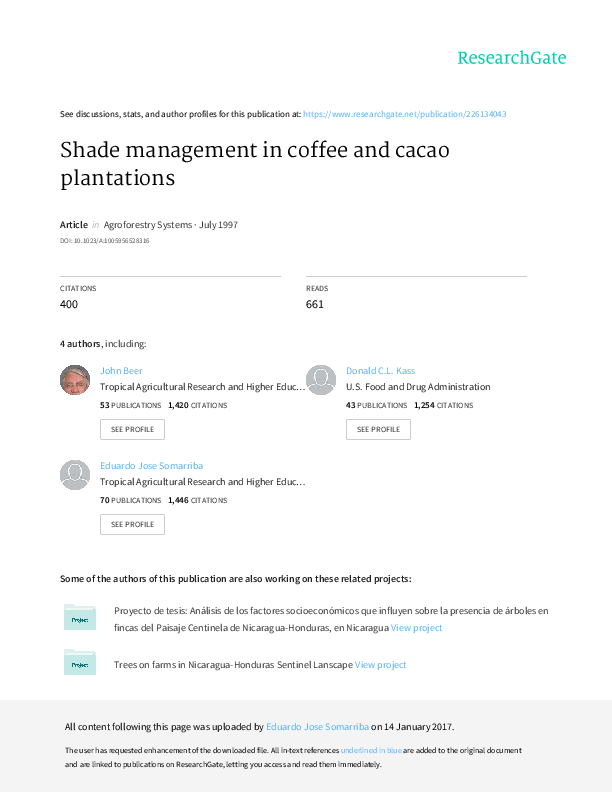(PDF) Shade management in coffee and cacao plantations
