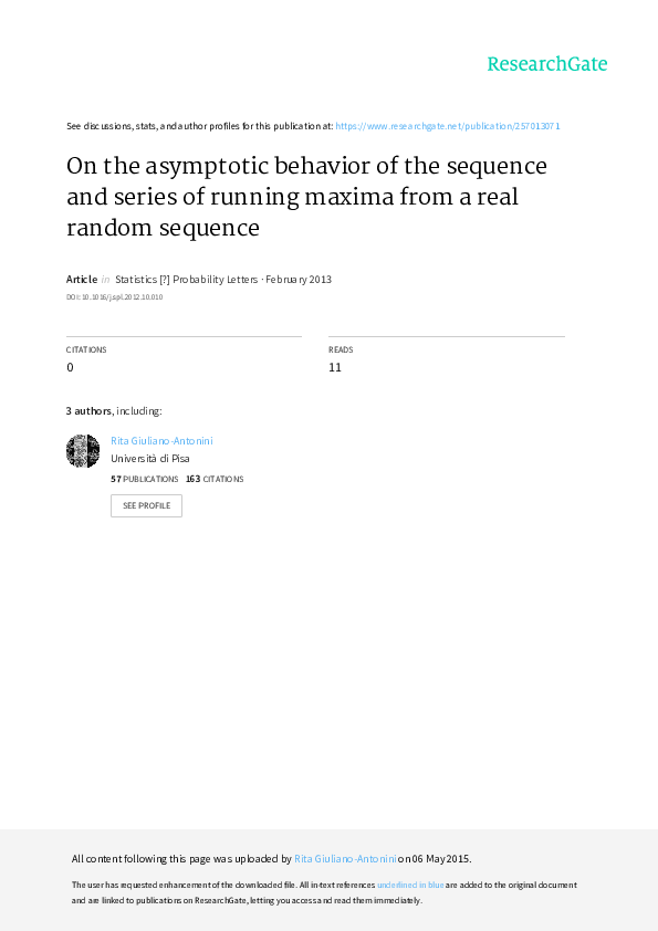 Pdf On The Asymptotic Behavior Of The Sequence And Series Of Running Maxima From A Real Random