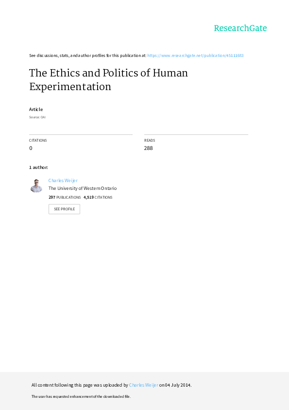 (PDF) The ethics and politics of human experimentation