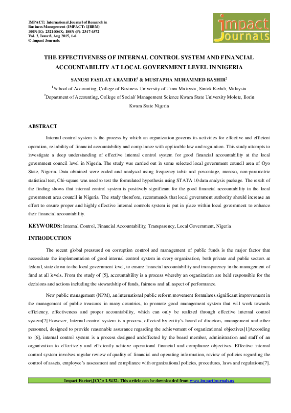 (PDF) THE EFFECTIVENESS OF INTERNAL CONTROL SYSTEM AND FINANCIAL ...