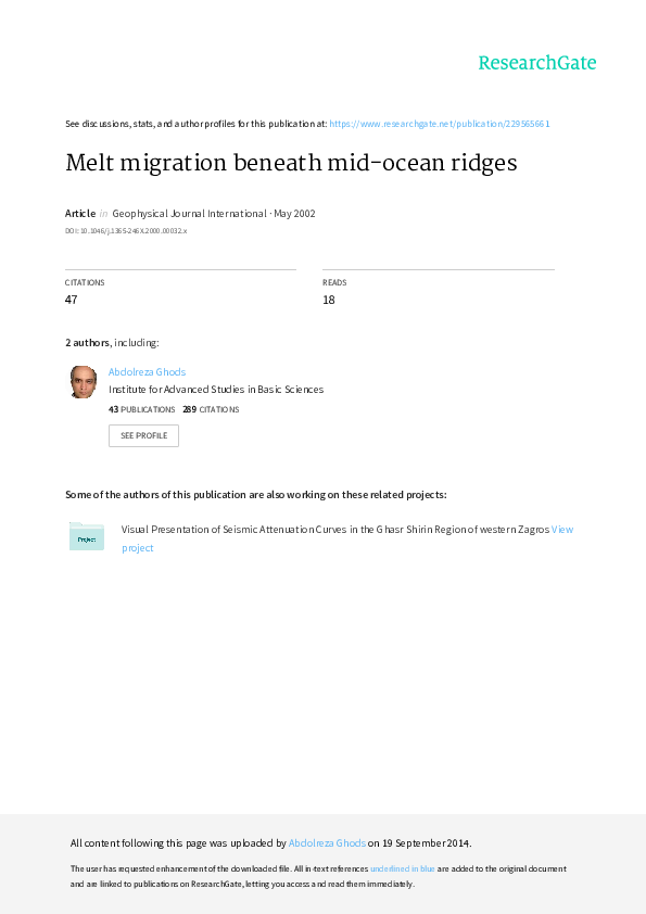 (PDF) Melt migration beneath mid‐ocean ridges