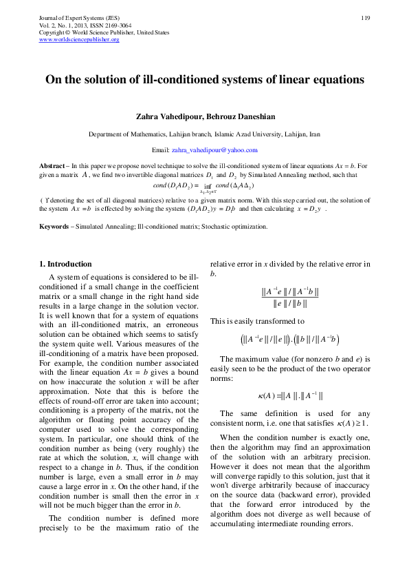 (PDF) On the solution of ill-conditioned systems of linear equations