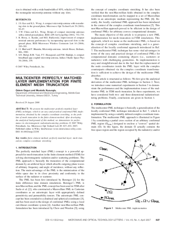 Pdf Multicenter Perfectly Matched Layer Implementation For Finite Element Mesh Truncation
