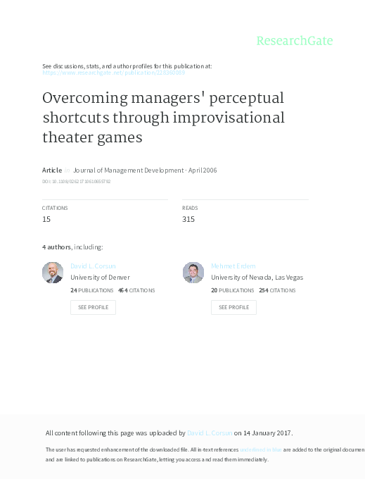 (PDF) Overcoming Managers' Perceptual Shortcuts Through Improvisational ...