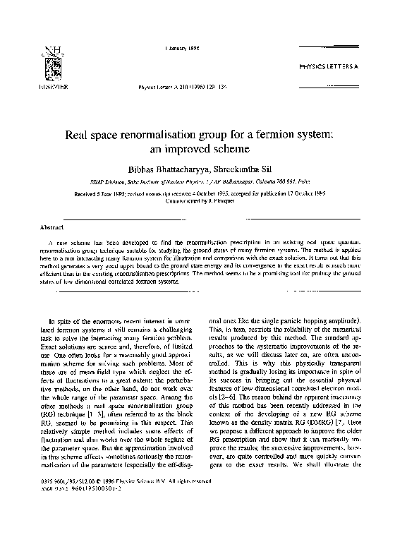 Pdf Real Space Renormalisation Group For A Fermion System An Improved Scheme