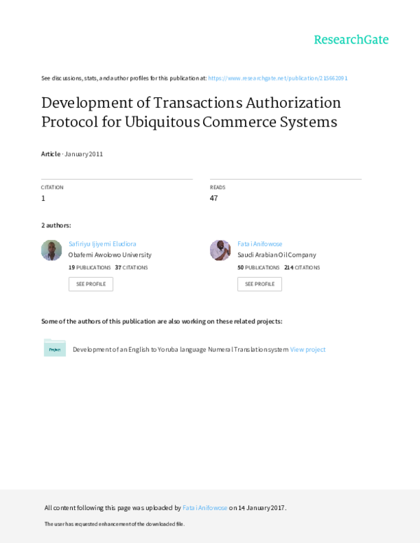(PDF) Development of Transactions Authorization Protocol for Ubiquitous ...