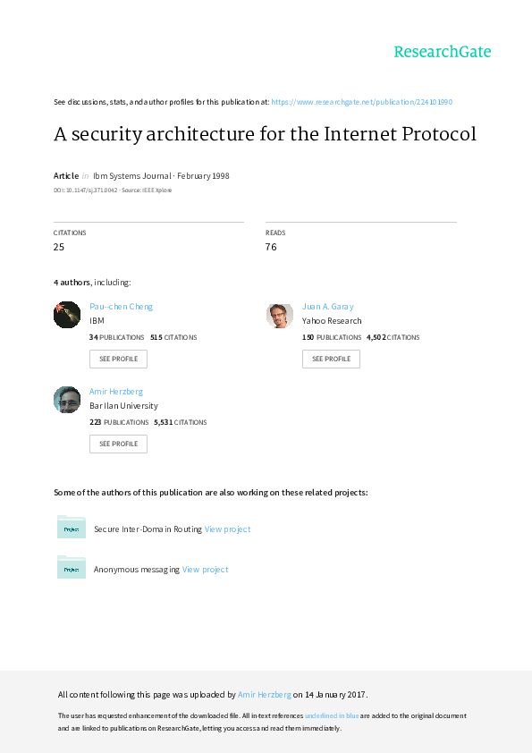 (PDF) Security architecture for the internet protocol