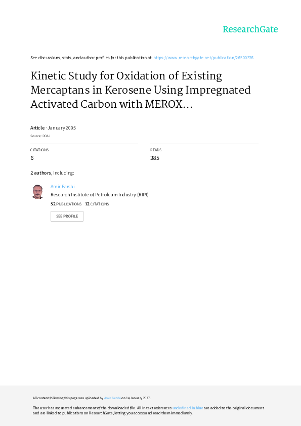 (PDF) Kinetic Study for Oxidation of Existing Mercaptans in Kerosene ...