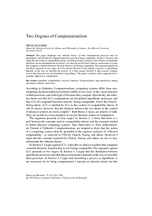 (PDF) Two Dogmas of Computationalism