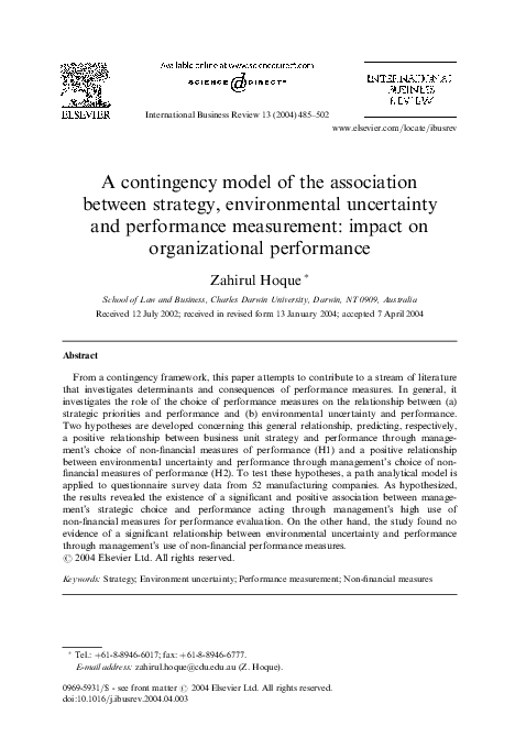 (PDF) A contingency model of the association between strategy ...