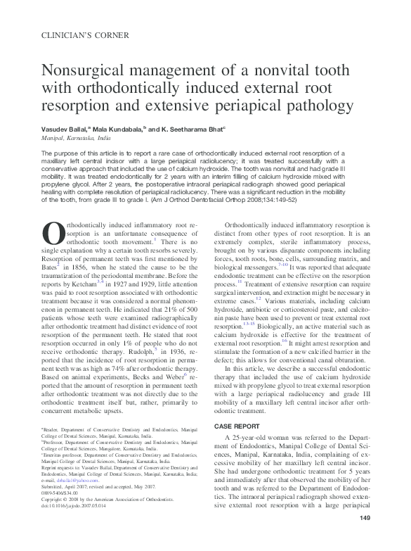 (PDF) Nonsurgical management of a nonvital tooth with orthodontically induced external root ...