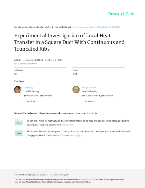 (PDF) Experimental Investigation of Local Heat Transfer in a Square ...
