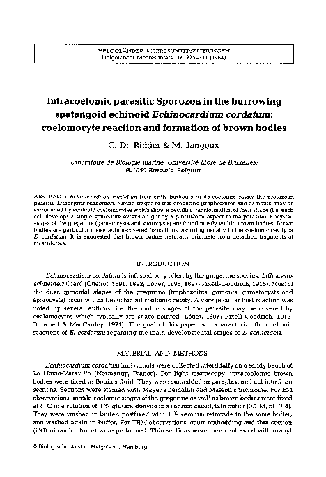 (PDF) Intracoelomic parasitic Sporozoa in the burrowing spatangoid ...
