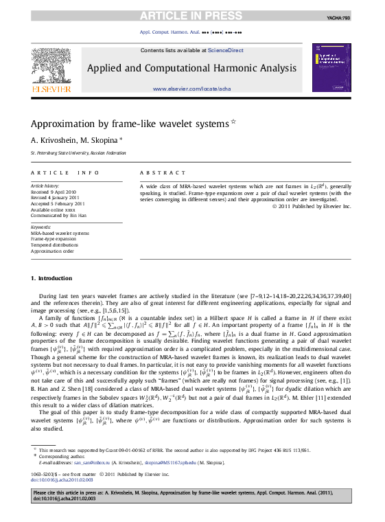 (PDF) Approximation by frame-like wavelet systems