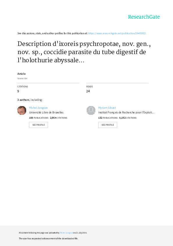 (PDF) Description d'ixoreis psychropotae, nov. gen., nov. sp., coccidie ...
