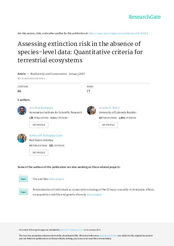 (PDF) Assessing Extinction Risk In the Absence of Species-Level Data ...