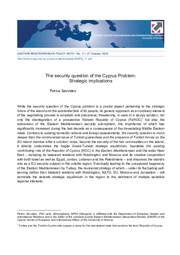 (PDF) The Security Question of the Cyprus Problem: Strategic ...