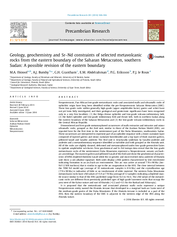 (PDF) Geology, geochemistry and Sr–Nd constraints of selected metavolcanic rocks from the ...