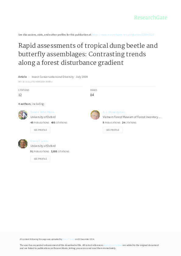 (PDF) Rapid assessments of tropical dung beetle and butterfly ...