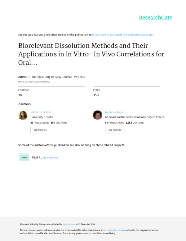 (PDF) Biorelevant dissolution methods and their applications in in ...