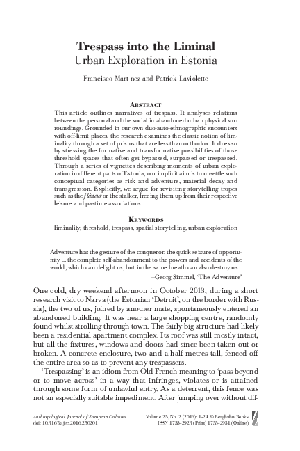 (PDF) Trespass into the Liminal: Urban Exploration in Estonia