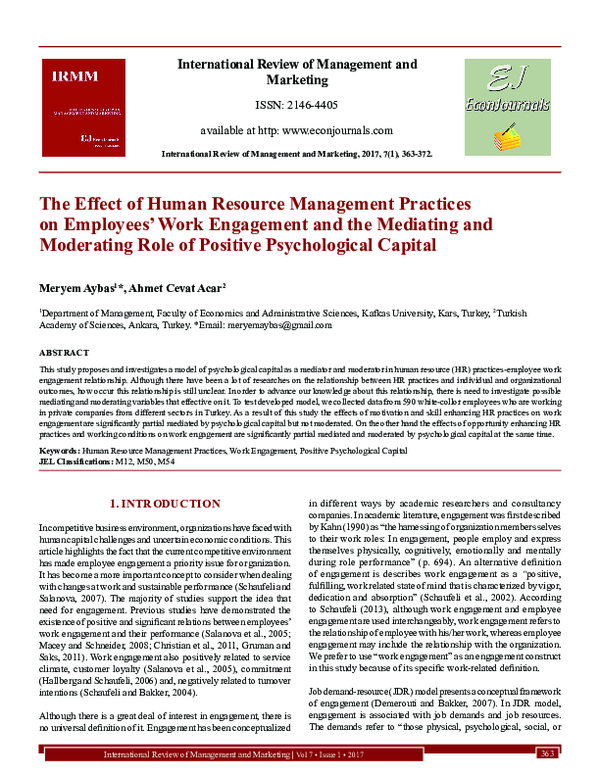 (PDF) The Effect of Human Resource Management Practices on Employees' Work Engagement and the ...