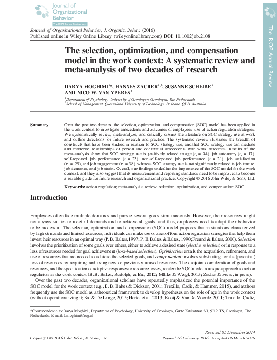 (PDF) The selection, optimization, and compensation model in the work ...
