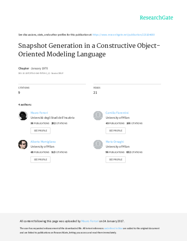 Pdf Snapshot Generation In A Constructive Object Oriented Modeling Language Logic Based