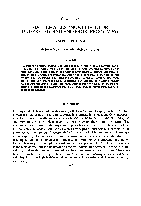 (PDF) Mathematics knowledge for understanding and problem solving