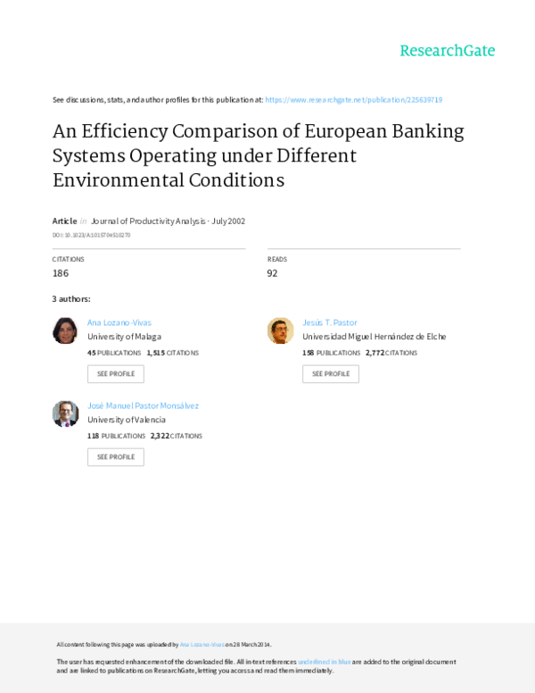 (PDF) An efficiency comparison of European banking systems operating ...