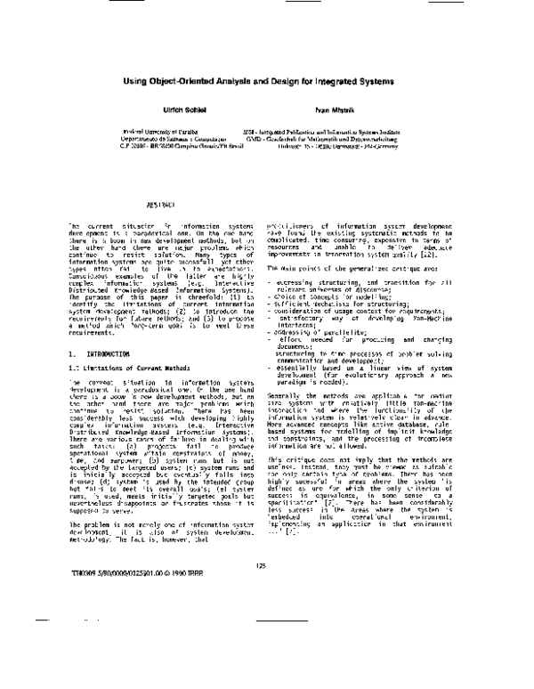 Pdf Using Object Oriented Analysis And Design For Integrated Systems