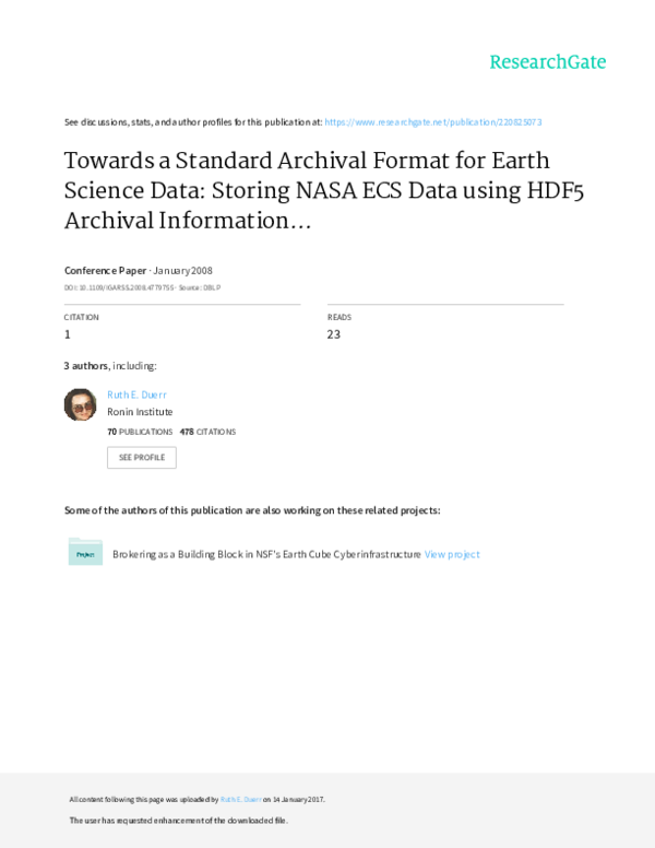 (PDF) Towards a Standard Archival Format for Earth Science Data ...