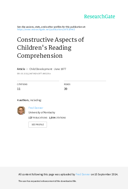 (PDF) Constructive aspects of children's reading comprehension