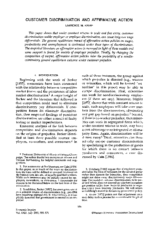 (PDF) Customer Discrimination and Affirmative Action