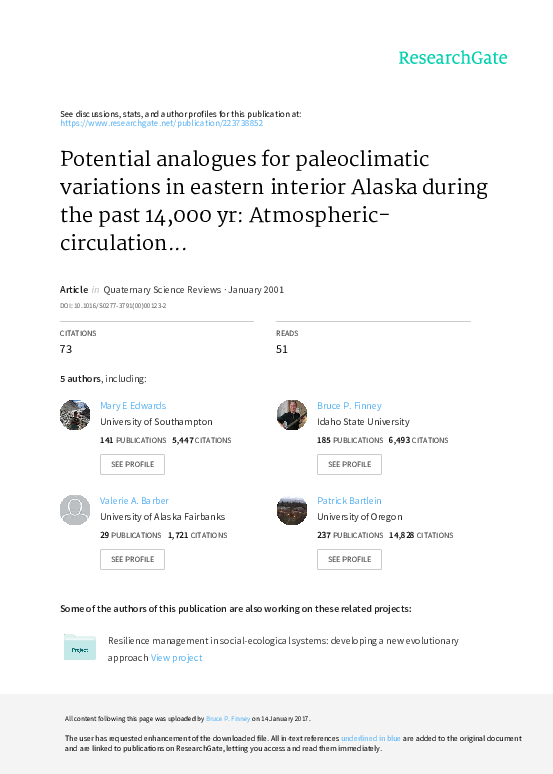 (PDF) Potential Analogues for Paleoclimatic Variations In Eastern ...
