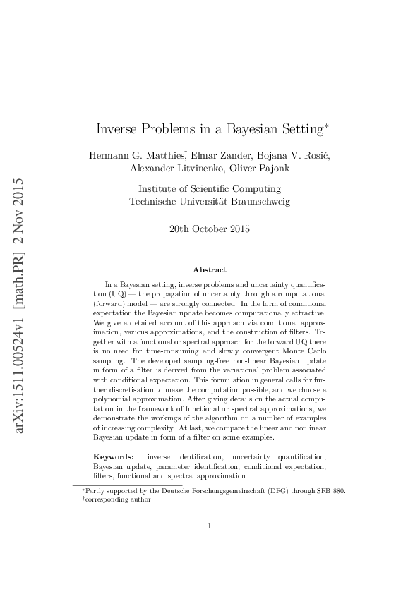 (PDF) Inverse Problems in a Bayesian Setting