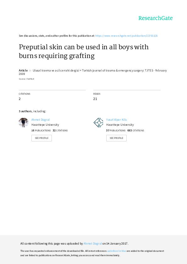 (PDF) Preputial skin can be used in all boys with burns requiring grafting.