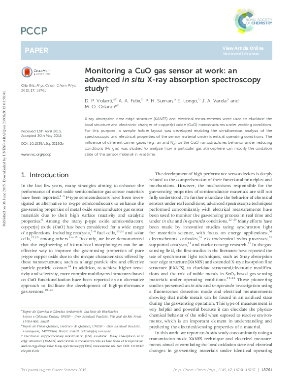 (PDF) Monitoring a CuO gas sensor at work: an advanced in situ X-ray ...