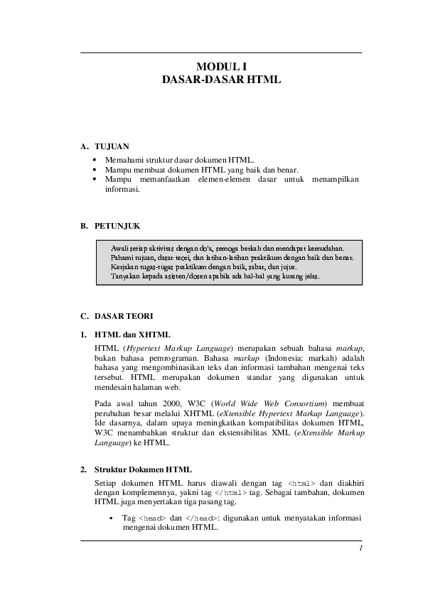 (PDF) MODUL I DASAR-DASAR HTML