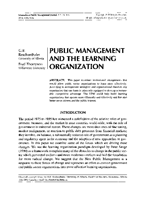 (PDF) Public management and the learning organization
