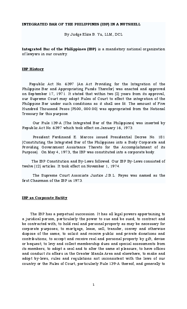 (PDF) Integrated Bar of the Philippines (IBP) in a Nutshell