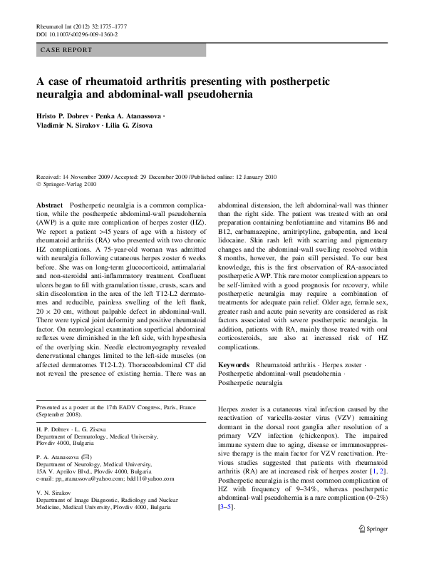(PDF) A case of rheumatoid arthritis presenting with postherpetic ...