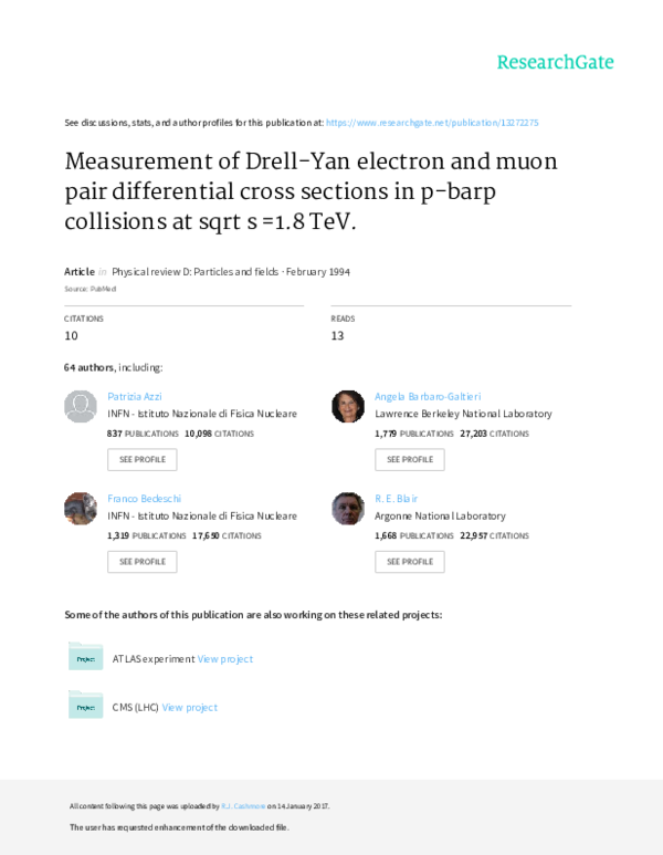 (PDF) Measurement of Drell-Yan electron and muon pair differential cross-sections in anti-p p ...