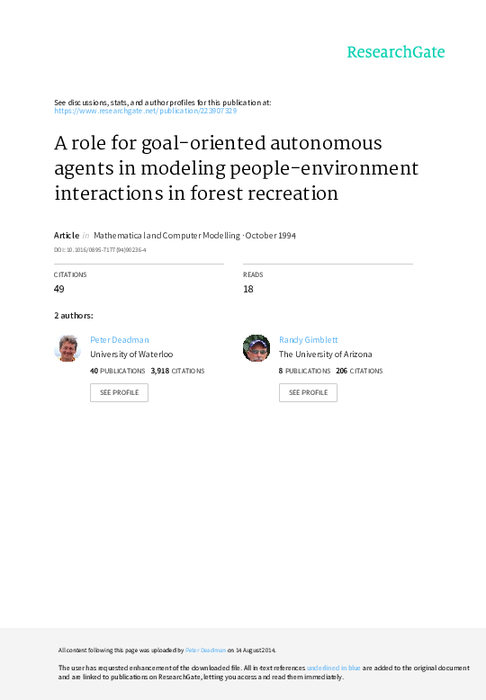 (PDF) Intelligent recreation agents in a virtual GIS world | Bob Itami - Academia.edu