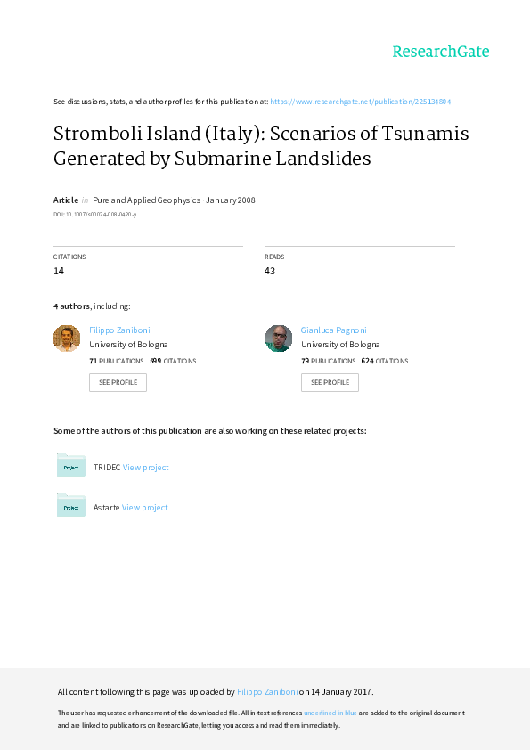 (PDF) Stromboli Island (Italy): Scenarios of tsunamis generated by submarine landslides