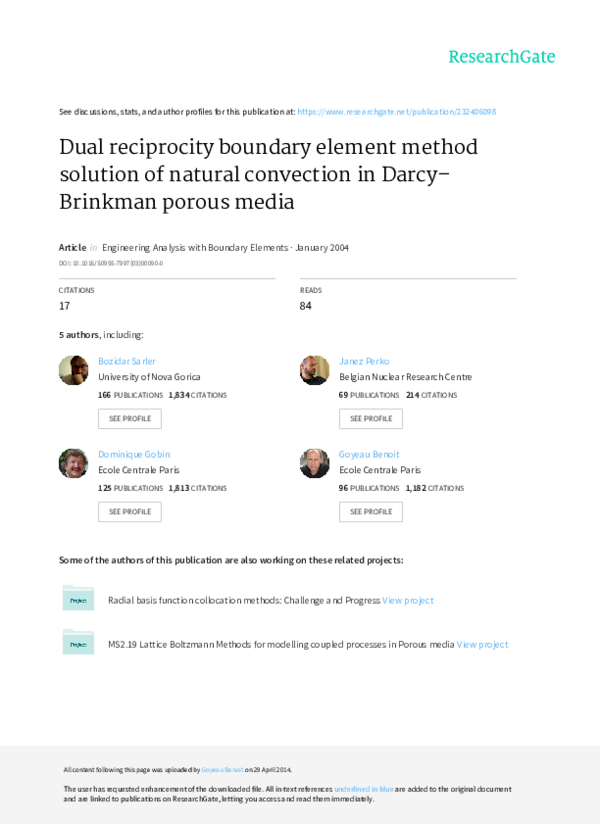Pdf Dual Reciprocity Boundary Element Method Solution Of Natural Convection In Darcy Brinkman