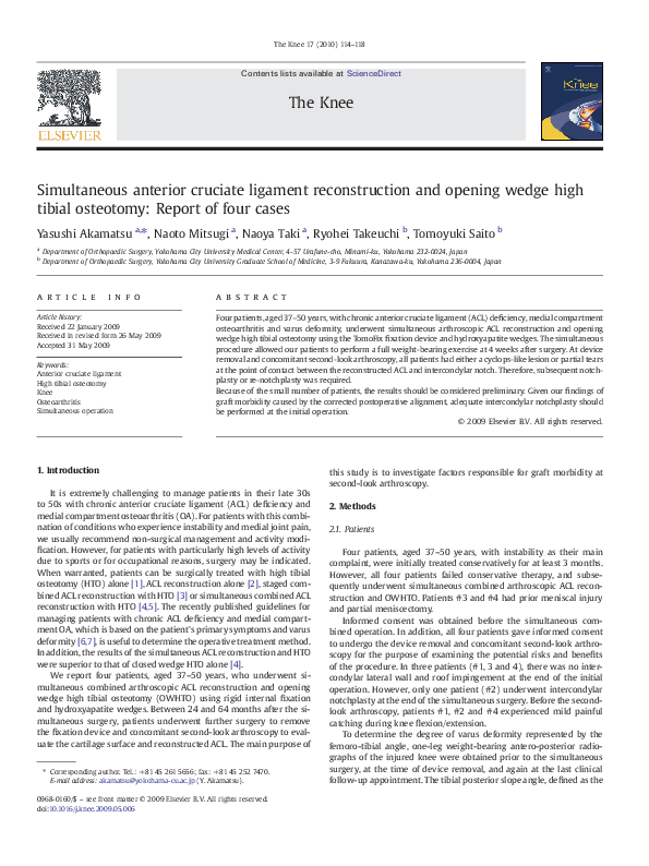(PDF) Simultaneous anterior cruciate ligament reconstruction and ...