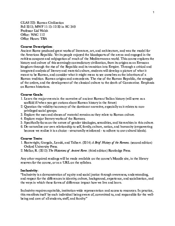 (PDF) Roman Civilization syllabus F15